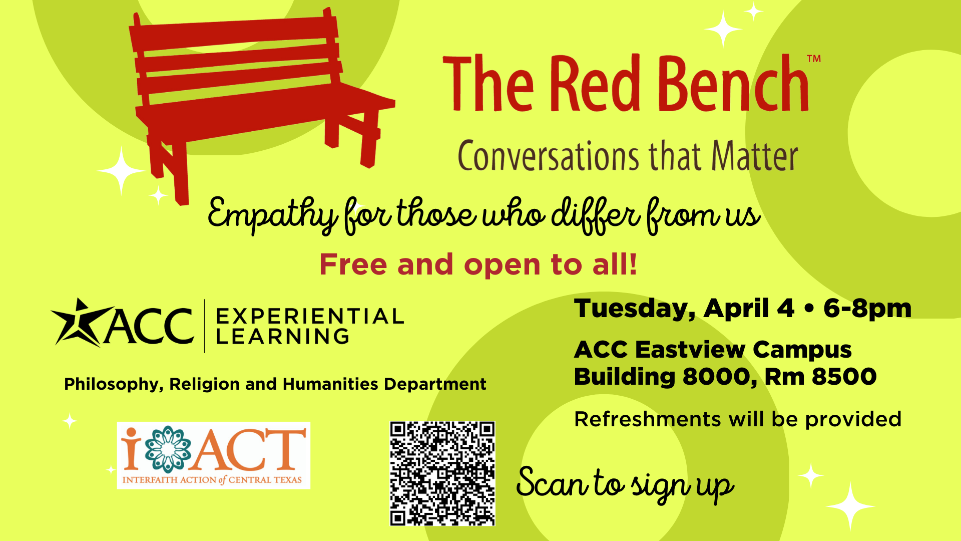 Join us for the Red Bench: Empathy for those who differ from us | ACC ...